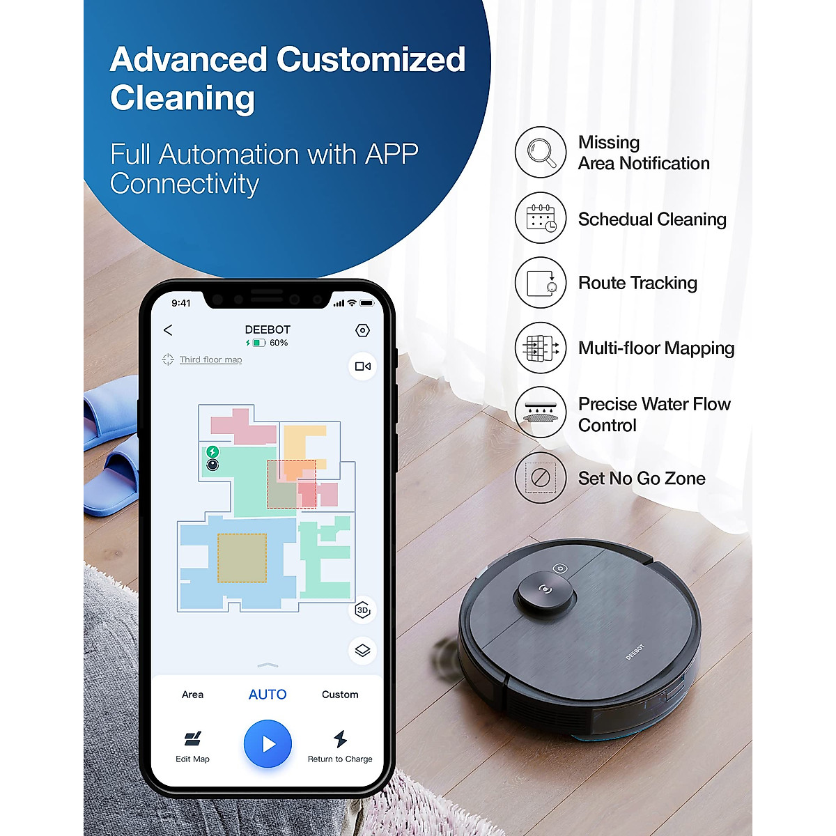 ECOVACS Deebot T8 AIVI Robot Vacuum Cleaner, Vacumming and Mopping in One-Go, Laser Mapping, Smart AI Object Recognition, On-Demand Live Video, Custom Clean, 3+ Hours of Runtime