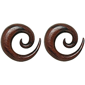 Pierced Owl Organic Dark Brown Sono Wood Spiral Taper Plugs, Sold as a Pair (10mm (00GA))