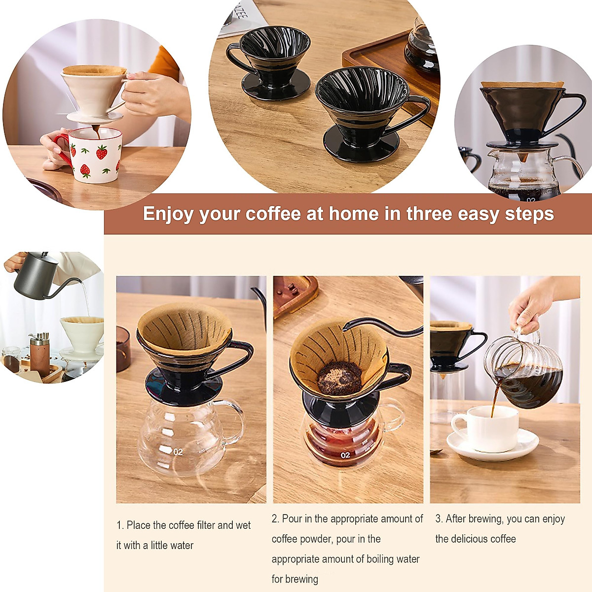 dolljojo Pour Over Coffee Dripper-V60/V02, Ceramic Coffee Dripper Pour Over Cone Coffee Maker Size 02,Portable Coffee Maker For 1-4 Cups,For Home, Cafe, Restaurants (Cream White)