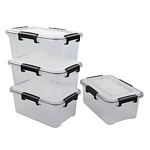 Nesmilers 10 Liter Plastic Storage Container with Seal Circle and Latches Lid, Clear Food Storage Boxes Set of 4