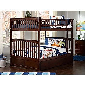 Atlantic Furniture Columbia Bunk Bed Full Over Full with Twin Size Urban Trundle Bed Walnut/Full Over Full