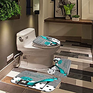 SKAILIÉ 4PCS Teal High Heels Shower Curtain Set, Hello Gorgeous Turquoise Rose Butterfly Lipstick Perfume Makeup Black and White Striped Polka Dot Modern Fashion Girl Bathroom Decor, Non-slip Bath Mat