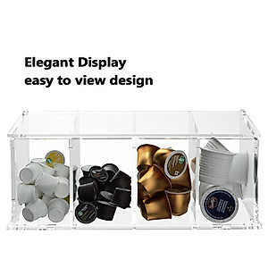 Coffee Capsule Holder Acrylic Box K Cup Holder Coffee Pod Storage Clear 4 Compartment with Lid Organizer Coffee Bar Accessories