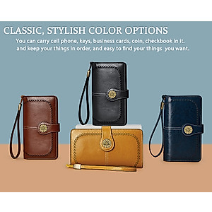 VANNANBA Womens Wallet Long Large RFID Oil-waxed Leather Clutch Wallet Wristlet Organized Purse