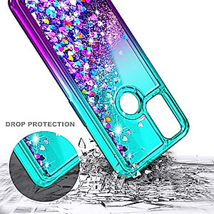 NZND Case for OnePlus Nord N10 5G with Tempered Glass Screen Protector (Full Coverage), Sparkle Glitter Flowing Liquid Women Girls Cute Phone Case (Aqua/Purple)