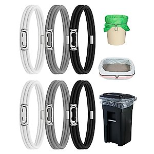 Rosaver Garbage Can Bands Cord Lord Design Adjustable Large Trash Can Rubber Bands Fits 8-33 Gallon Trash Cans Multifunction Bands Litter Box Bands for Kitchen Tables Picnic Party (Black,White,Grey)