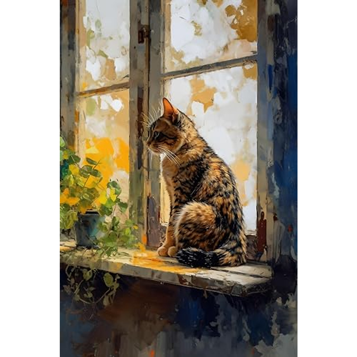 Diamond Painting Kit for Adults and Children-Cat on Window Sill Beginner DIY 5D Full Circle Gemstone Art-Suitable for Home Bedroom Wall Decoration (20x30inch)