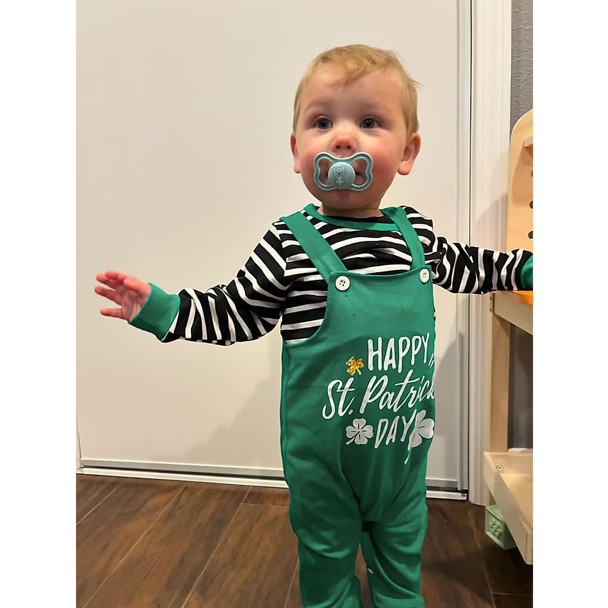 VINUOKER Baby Toddler Boy First St.Patrick's Day Outfit Infant Stripe T-Shirt + St.Patrick's Day Overalls Pant set