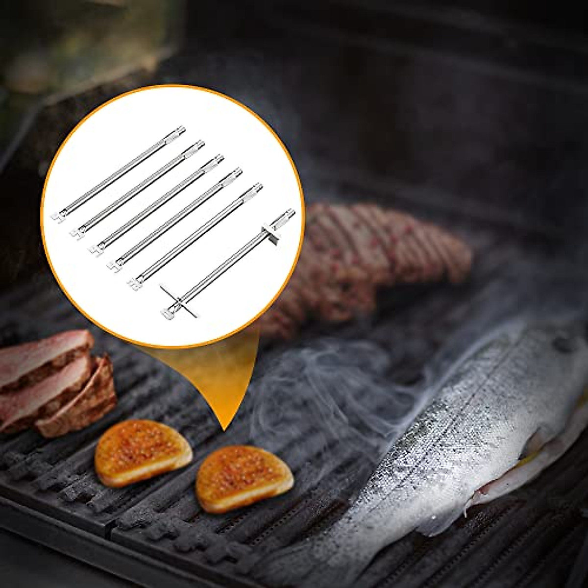 SafBbcue 67557 Grill Burner Tubes for Weber Summit 460 470 Gas Grills, Replacement for Weber Summit Burner Tubes, 6 Pack