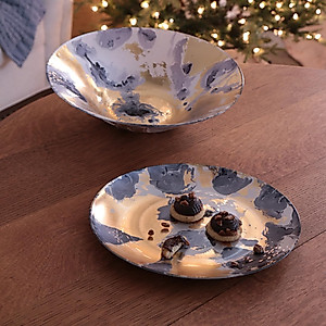 Beatriz Ball GLASS New Orleans Large Round Painted Platter (Blue & Gold)