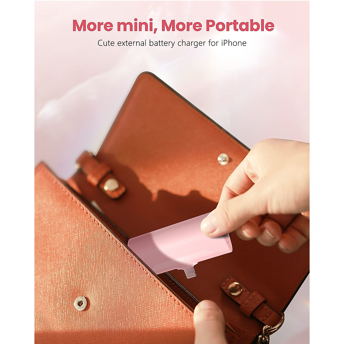 L.LYFOVR Pink Small Portable Battery Charger 4800mAh, Tiny Power Bank Ultra-Compact 15W Fast Charging Mini Battery Pack Power Charger for iPhone 14 Pro/13/12/11/8/iPad Air/Mini/Pro/AirPods Pro I/II