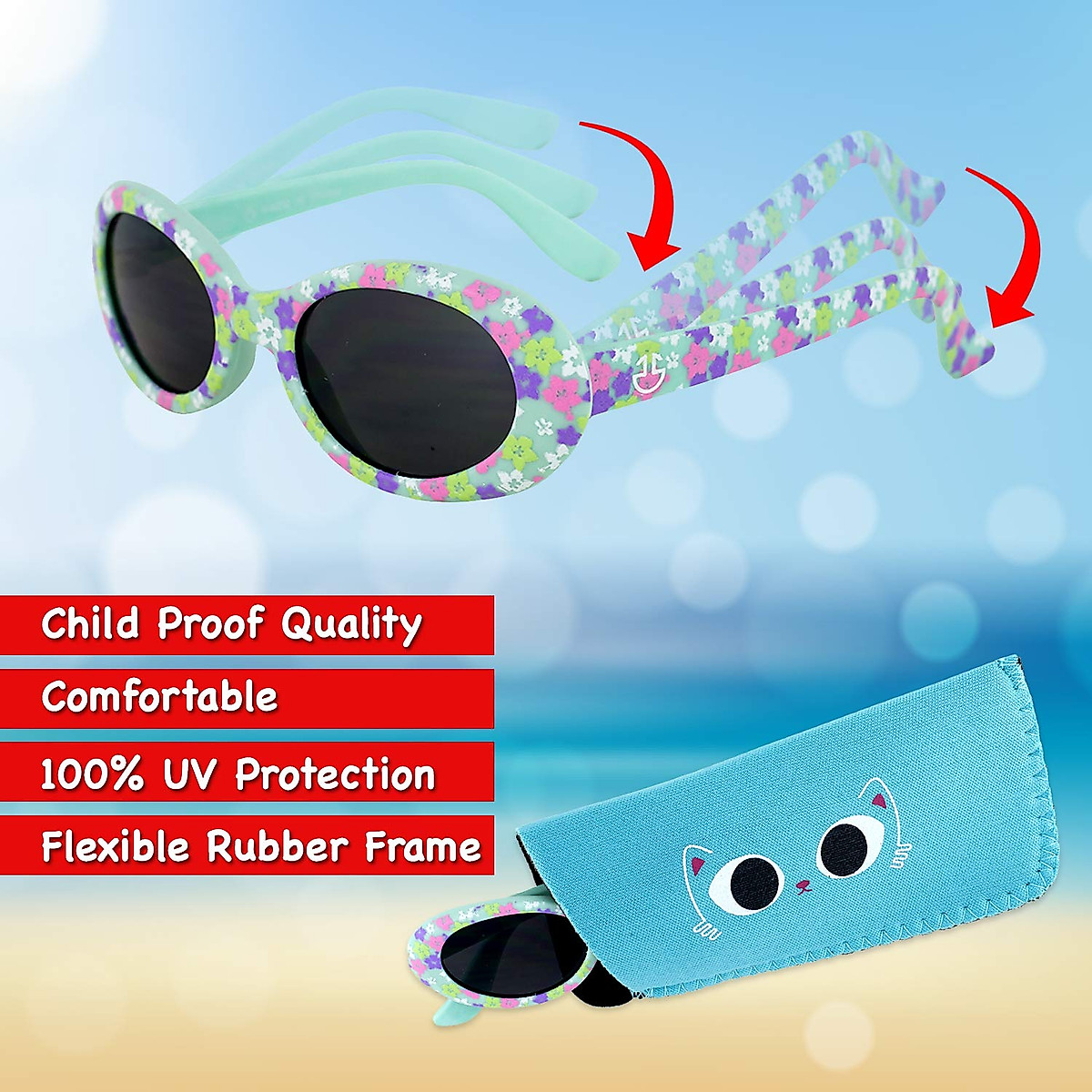 Optix 55 Baby Sunglasses, 100% UV Protection Infants & Toddlers Sunglasses, Smoked Lenses Reduces Glare for Ages 0-12 Month to 3 Years - Rubber Injected Frame with Matching Pouch (Light Blue, smoked)