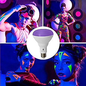 BR30 Black Light Bulb 2 Pack LED Black Light Bulbs,13W (100W Equivalent) BR30 E26 for Glow in The Dark, Level 385-400nm, Black Light Bulb for Blacklight Party, Body Paint Fluorescent Poster, Neon Glow