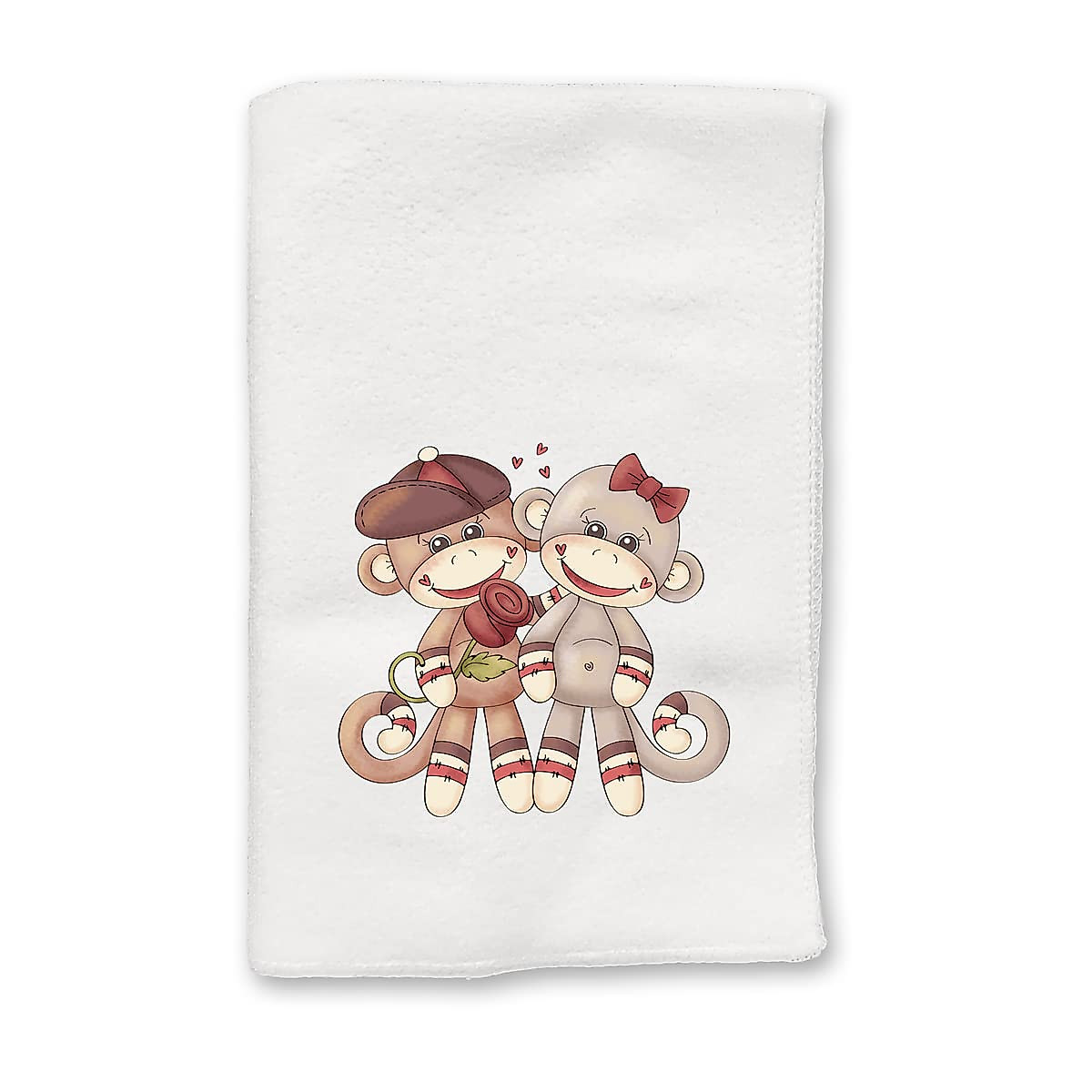 Decorative Kitchen and Bath Hand Towel | Valentine Adorable Cute Stuffed Love Monkey | Winter Valentine's Day Themed | White Home Decor Bathe Tea Decorations | House Warming Gift Present