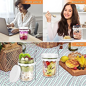 2Pack Overnight Oats Containers with Lids and Spoon,16 oz Overnight Oats Jars Glass Oatmeal Meal Prep Containers Reusable for Chia Pudding Yogurt Fruit Salad Dessert Snacks Breakfast Cereal Cups On the Go,Suitable for Home,Companies,Work and Travel