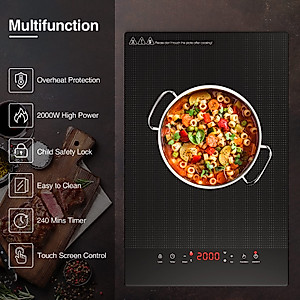 Electric Cooktop 12 Inch 110v, ANHANE Single Burner Electric Hot Plates 2000W Built-in and Countertop Infrared Burner, Suitable for all Cookware,with Plug