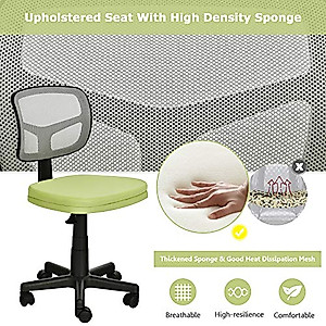 Giantex Armless Desk Chair, Low-Back Computer Chair Ergonomic Small Task Chair with Adjustable Height, Y-Shaped Support for Adults Teens Kids, 360° Swivel Office Chair (Green)