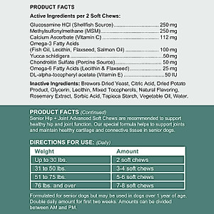 Glucosamine for Dogs Hip and Joint Supplement - 120 Soft Chews for Senior Dogs with Glucosamine, Chondroitin, MSM, Vitamin C, and Omegas - for Mobility, Cartilage, and Joint Health