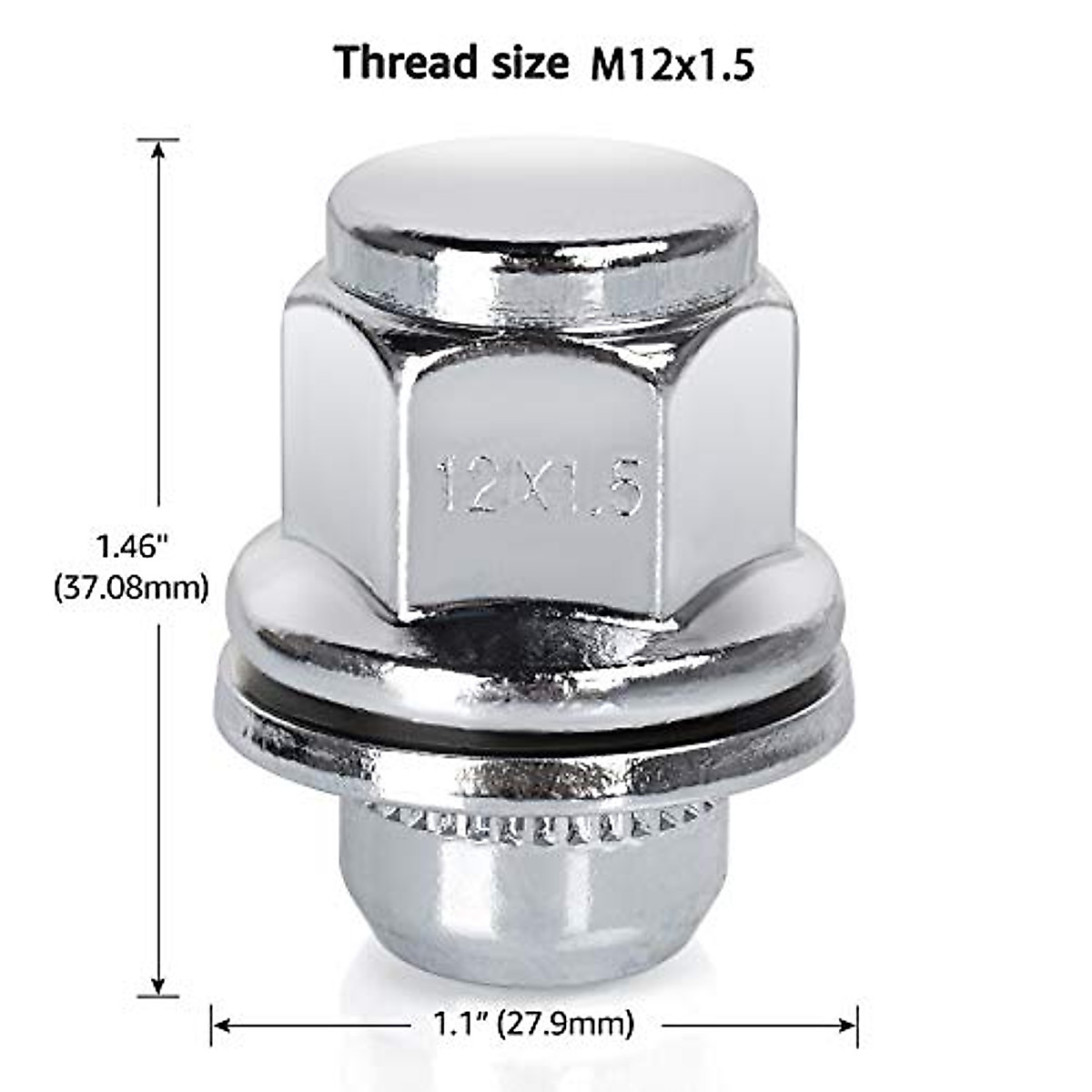 PUENGSI 24Pcs 12mmx1.5 Wheel Lug Nuts, Mag Seat Chrome M12x1.5 Lug Nuts, 1.46" Tall 13/16”Hex Closed End Lug Nuts with Washer Compatible for Toyota Camry Sienna Lexus Vehicles