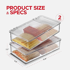 Tafura Bacon Container For Refrigerator (2 Pack) Bacon Storage Container | Cheese & Deli Storage Container | Bacon Keeper | Cold Cuts Meat Saver | Cheese Holder, BPA Free