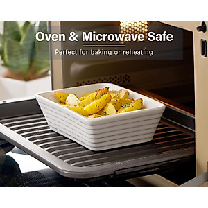 ONEMORE Small Baking Dish, Rectangle Ceramic Baking Dish for Oven, Individual Casserole Dishes for Toaster Oven, 5x7 Small Deep Lasagna Baking Dish, Oven Safe, 1-2 Person Baking Dishes Set of 4, White