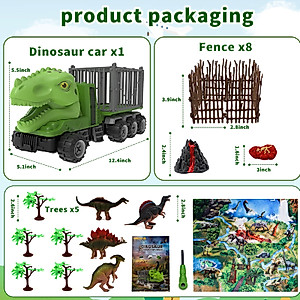 Happytime Snap Dinosaur Truck Toy Transport Carrier for Kids with Play Mat, Lights, Sounds Realistic Dinosaurs, Take Apart Monster Dino Car Truck STEM Toys Christmas Birthday Gift for Boys Grils
