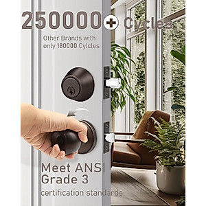 Exterior Deadbolt and Door Knob Set, Oil Rubbed Bronze Entry Door Locksets with Single Cylinder Deadbolt, 3 Pack Keyed Alike Door Lockset with Over 250000 Cycles