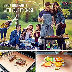 LOOCH Copper Grill Mat Set of 5 - Non-Stick BBQ Outdoor Grill & Baking Mats - Reusable and Easy to Clean - Works on Gas, Charcoal, Electric Grill and More - 15.75 x 13 Inch