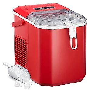 Antarctic Star Countertop Ice Maker Portable Ice Machine with Handle,Self-Cleaning Ice Makers, 26Lbs/24H, 9 Ice Cubes Ready in 6 Mins, S/L ice, for Home Kitchen Bar Party (Red)