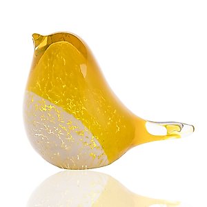 QFkris Qf Handmade Bird Blown Glass Figurine Gift for Christmas, Birthday Home Decor Yellow Paper Weight