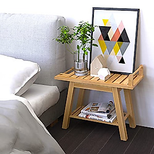 ETECHMART 2-Tier Bamboo Shower Bench, 24 Inch Spa Stool with Storage Shelf for Inside Shower Legs Shaving, Entryway or Bathroom, A-Shaped Shower Bath Seat for Seniors Adults Disabled Women, Natural