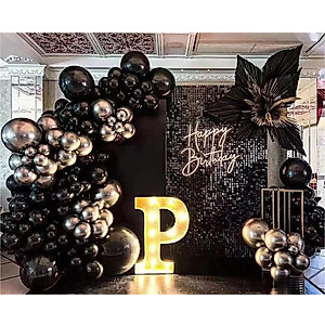 MEBAY Black Silver Balloons Garland Arch Kit, 146Pcs Latex Balloons Different Sizes 18 12 10 5 Inch for Party Decorations, Wedding Backdrop, Birthday, Graduation