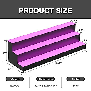 HIGOSPRO LED Liquor Bottle Display Shelf, 40 inch 3-Step Lighted Acrylic Lighted Bar Shelf for Home, Commercial Bar, Acrylic Lighted Bottle Display Stand with RF Remote