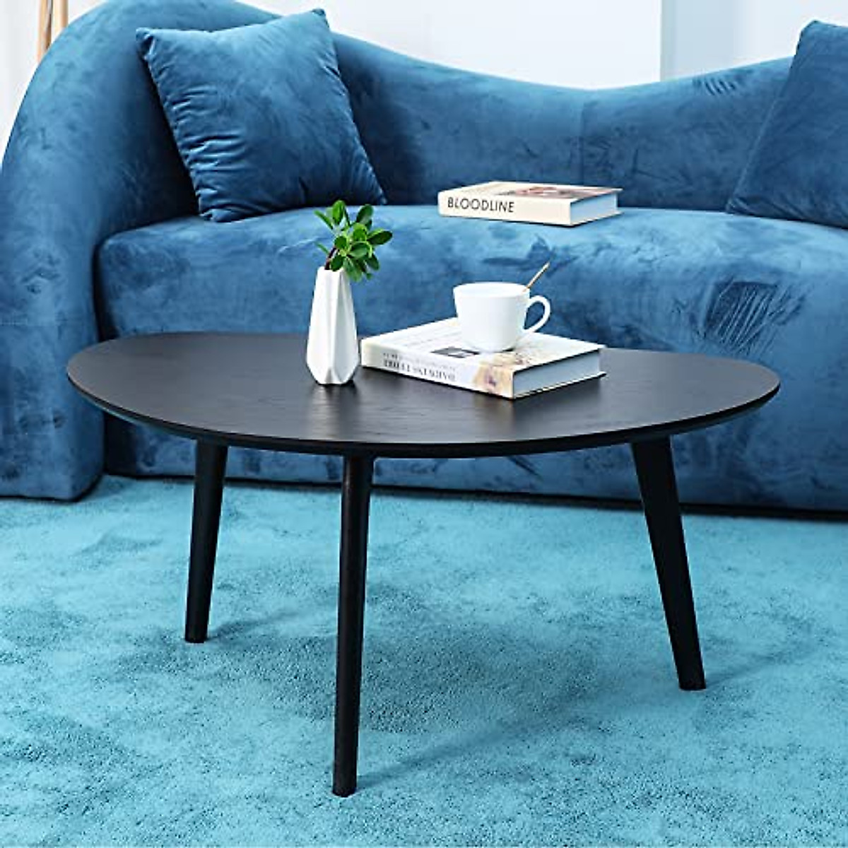 FIRMINANA Small Black Oval Coffee Table for Small Space Mid Century Modern Coffee Table for Living Room-Black-18.9" D x 33.47" W x 15.75" H