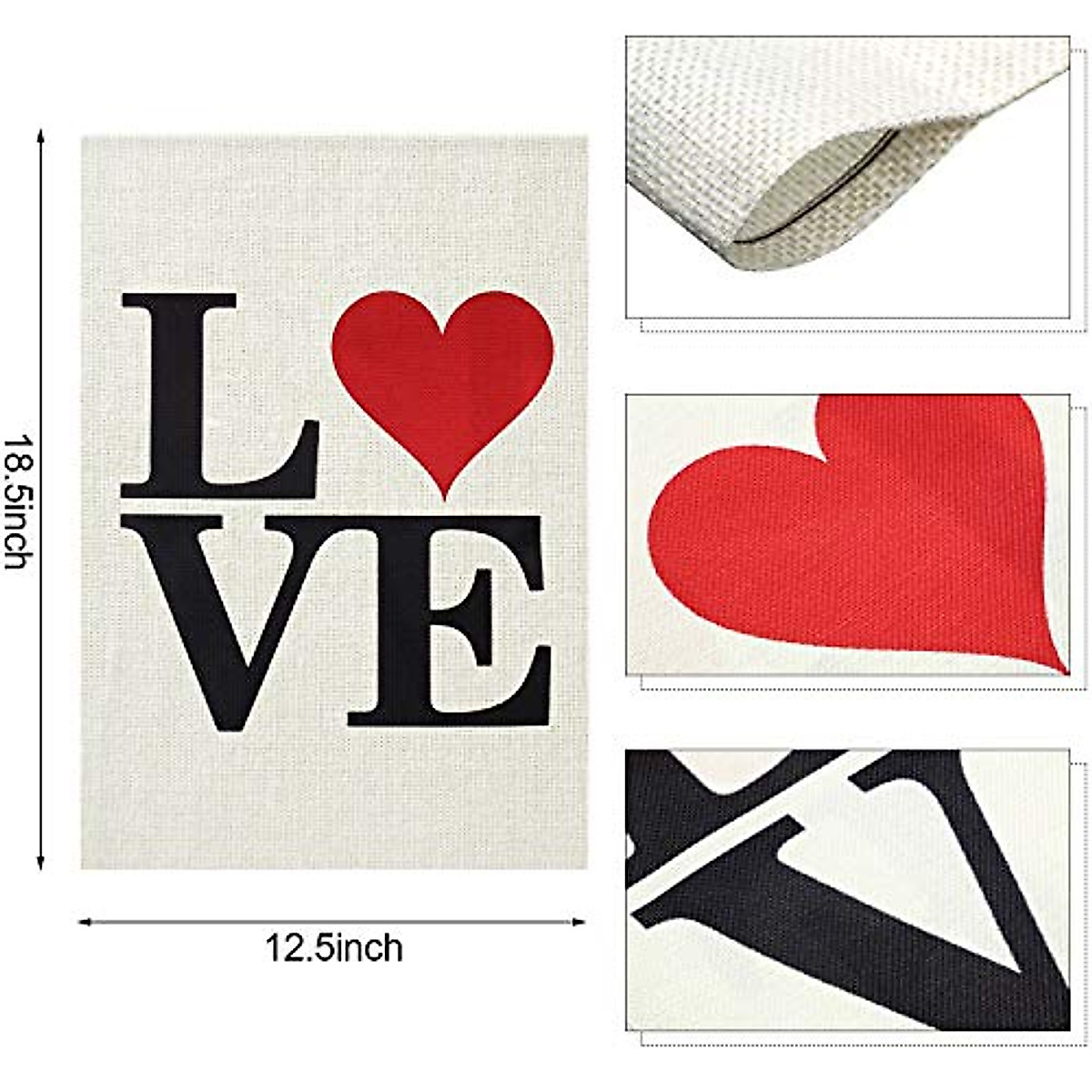 2 Pieces Valentine Flag, Love Happy Valentines Day Flag, 12.5 x 18.5 Inch Valentine's Heart Garden Flag, Double Sided Printing 2 Layer Burlap Flags for Valentine's Day Home Garden Yard Decoration Gift