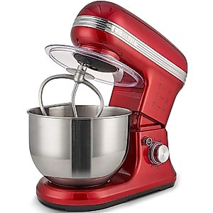 Stand Mixer, COKLAI Electric Mixer, 6 Speed Dough Mixer Metal Lid with Stainless Steel Bowl, Tilt-head Kitchen Mixer with Wire Whisk, Dough Hook, Flat Beater & Splash Guard, Food Mixer for Baking