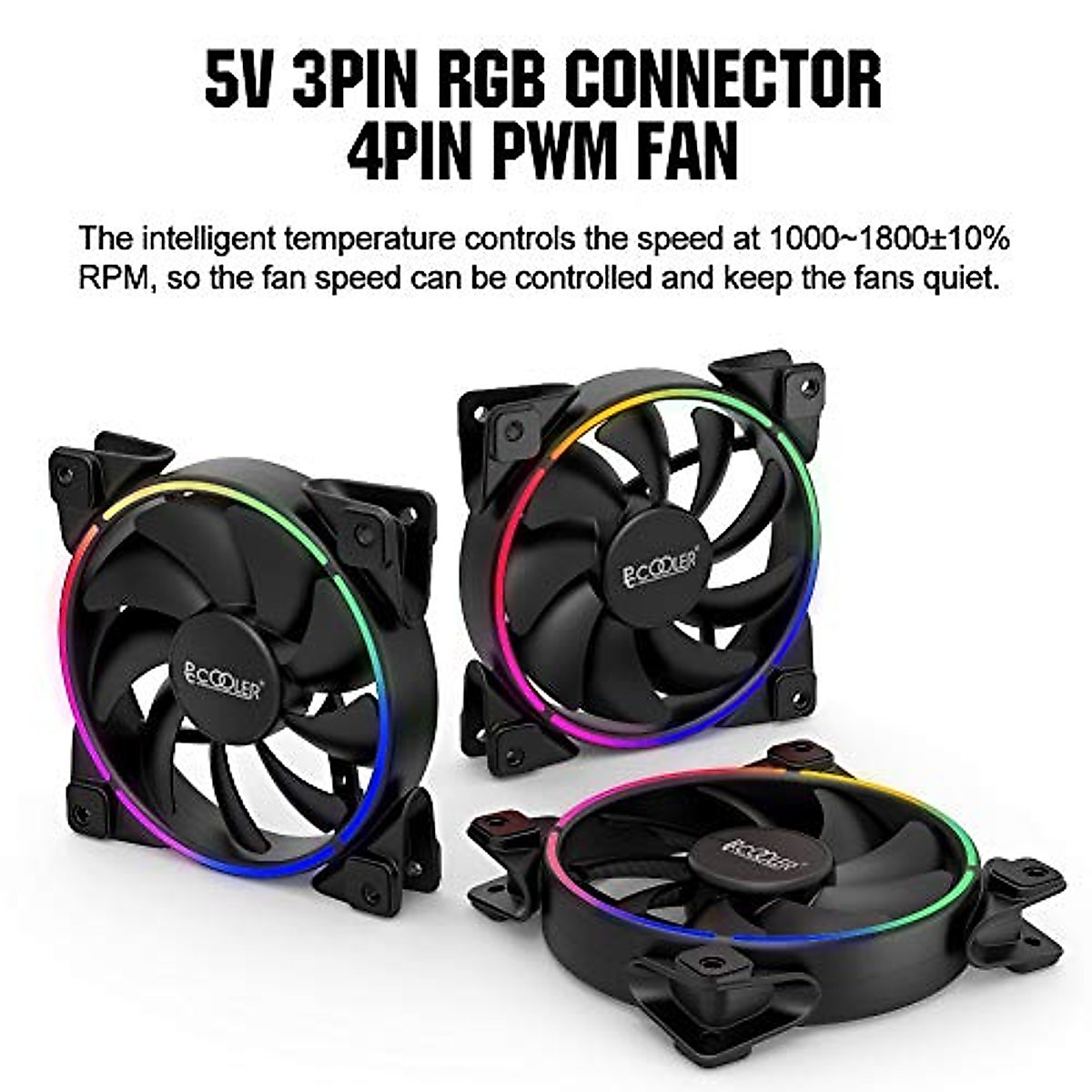 PCCOOLER 120mm Case Fan 3 Pack Computer Case Fans PWM Cooling PC Fans,Dual Light Loop Quiet Fan/Multiple Light Modes with Controller for PC Cases