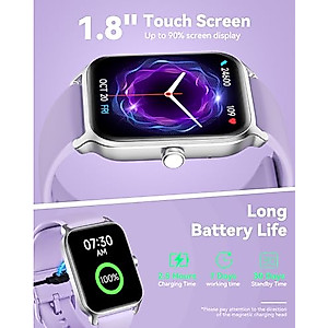 Quican Smart Watch for Women, 1.8 Inch Fitness Watch with Bluetooth Call/Alexa Voice for Android iPhone, Smartwatch Tracker with 100 Sports, Steps/Calorie/SpO2/Heart Rate/Sleep Monitor (Purple)