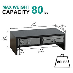TEAMIX 2 TIer Monitor Stand Riser, 20 inch Monitor Riser with 2 Drawers, Laptop/TV Riser Computer Stand with Keyboard Storage, Desk Organizer for Home Office