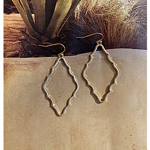 POMINA Lightweight Simple Basic Geometric Gold Dangle Drop Earrings Open Gold Teardrop Earrings for Women (A) Worn Gold)