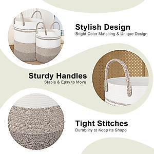 2 Pack Large Tall Rope Laundry Baskets, Cotton Laundry Hamper, Dirty Clothes Hampers Woven Basket, Blanket Basket Storage for Living Room, Dirty Clothes Baskets for Bedroom, Baby Room, 58L&28L Khaki