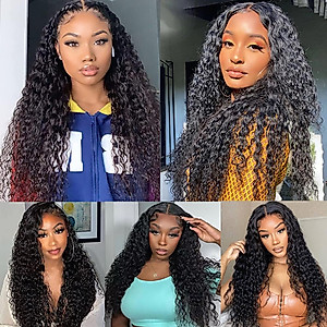 Water Wave Lace Front Wigs Human Hair HD Wet and Wavy Lace Front Wigs Human Hair Glueless Water Wave Human Hair Wig for Black Women 28 Inch Curly Lace Front Wigs Human Hair Pre Plucked Natural Color