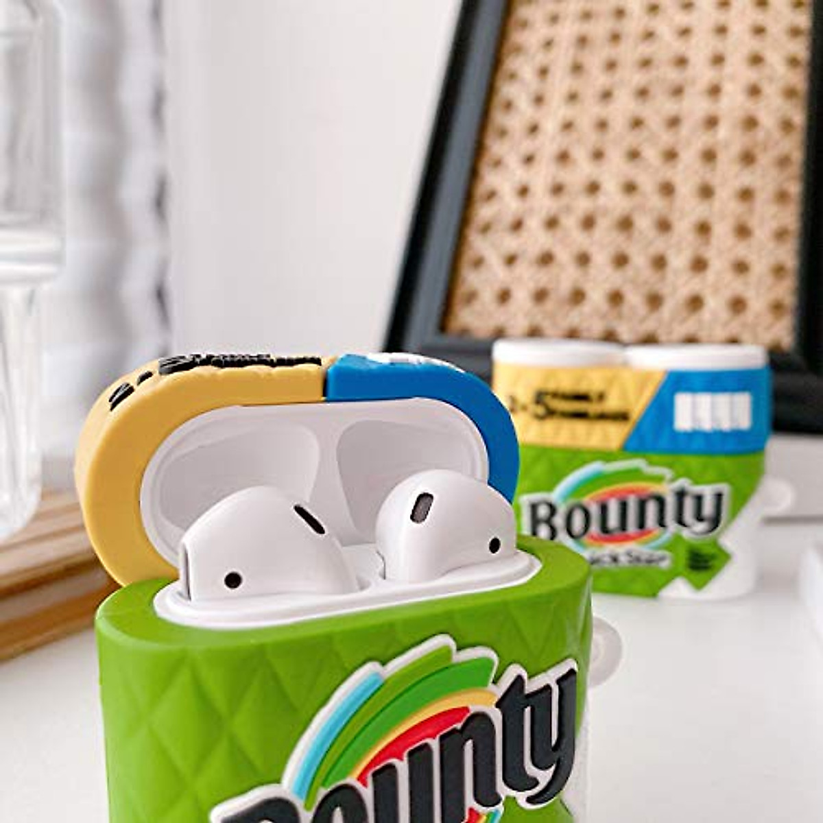 Peekdook for Airpod 2/1 Case Soft Silicone Bounty Tissue Cute Cartoon Funny Cover Fashion Protective Skin Accessory Keychain Girl Teen Compatible Box with Air pod 2 & 1 (Bounty Tissue)