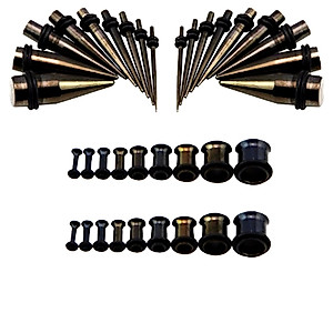 16g-00g Black Surgical Steel Ear Stretching Kit Tunnels and Tapers Plus Instructions