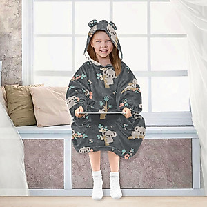 Cute Koala Wearable Blanket Hoodie Cute Koala Hooded Blanket Sweatshirt Comfy Blanket Gifts for Kids Girls,L