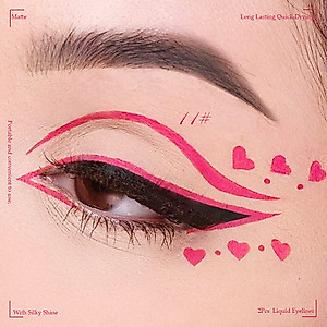 evpct 2Pcs Hot Pink Rose Red Liquid Eyeliner Set Waterproof Neon Bright Light Pink Eye Liner Liquid Pen Pencil for Women Eyes delineadores de colores para ojos delineador de ojos contra el agua 02&11