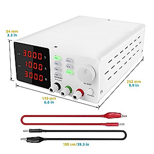 Programmable Memory Function Adjustable DC Power Supply 30V 10A Lab Bench Source Current Stabilized Voltage Regulator(White)