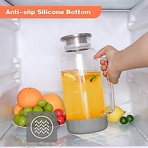Glass Pitcher with Lid, 68oz Water Pitcher with Silicone Base and Precise Scale Line, Ice Tea Pitcher for Fridge, Anti-Slip and Easy to Clean, Glass Jug for Sun Tea Juice Coffee Milk Beverage (Gray)