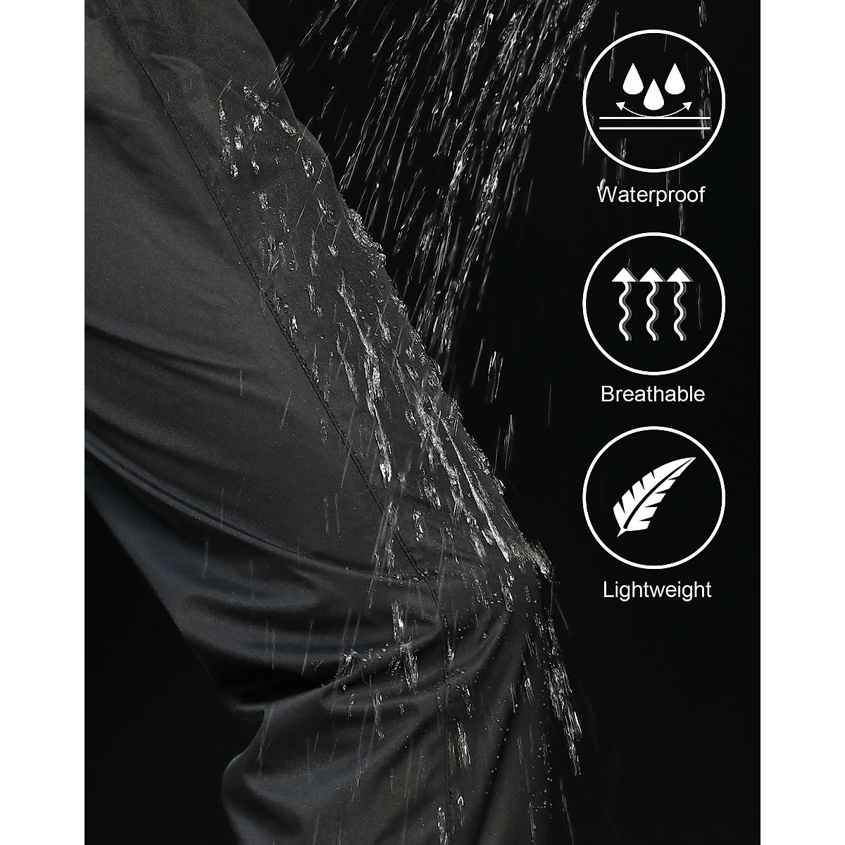 iCreek Men's Rain Pants Waterproof Over Pants Windproof Lightweight Hiking Pants Work Rain Outdoor for Golf, Fishing (Black, Medium/28 Inseam)