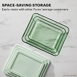 Pyrex Colors (11 Cup) Tinted Glass Large Rectangular Food Storage Container, Snug Fit Non-Toxic Plastic BPA-Free Lids, Freezer Dishwasher Microwave Safe, Green